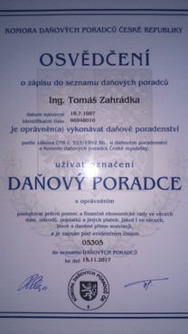 Ing. Tomáš Zahrádka - Komora daňových poradců ČR
